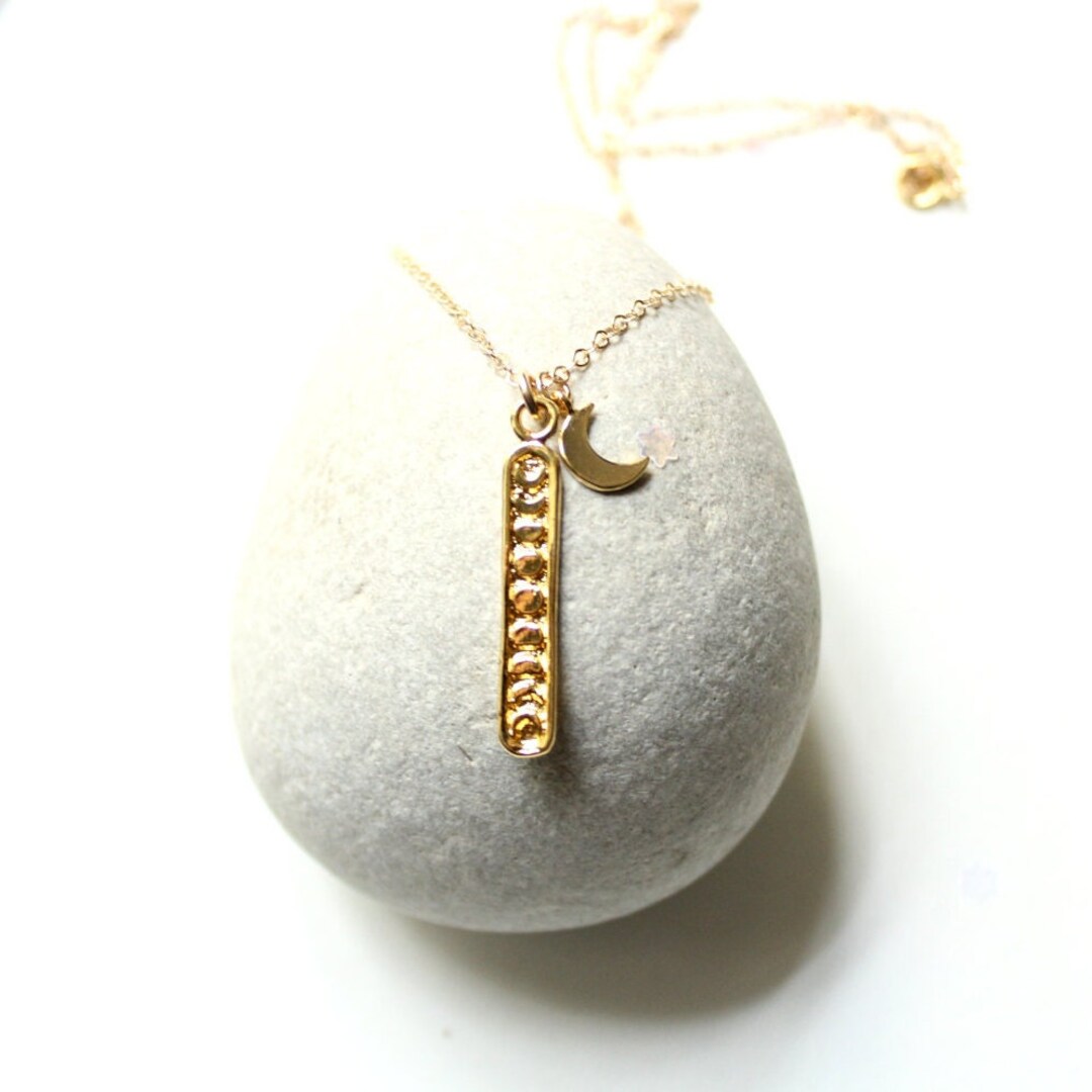 14k Gold Filled Necklace With Moon Phase Pendant 27 Mm and Gold Plated ...