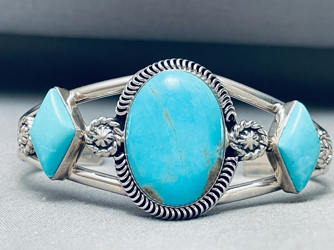 Superior Vintage Native American Navajo Sky Blue Turquoise Sterling ...