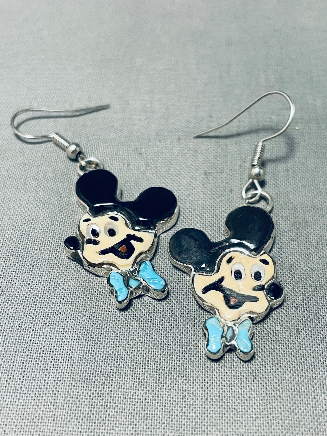 Mickey Mouse Cute Vintage Native American Zuni Inlay Turquoise Sterling ...