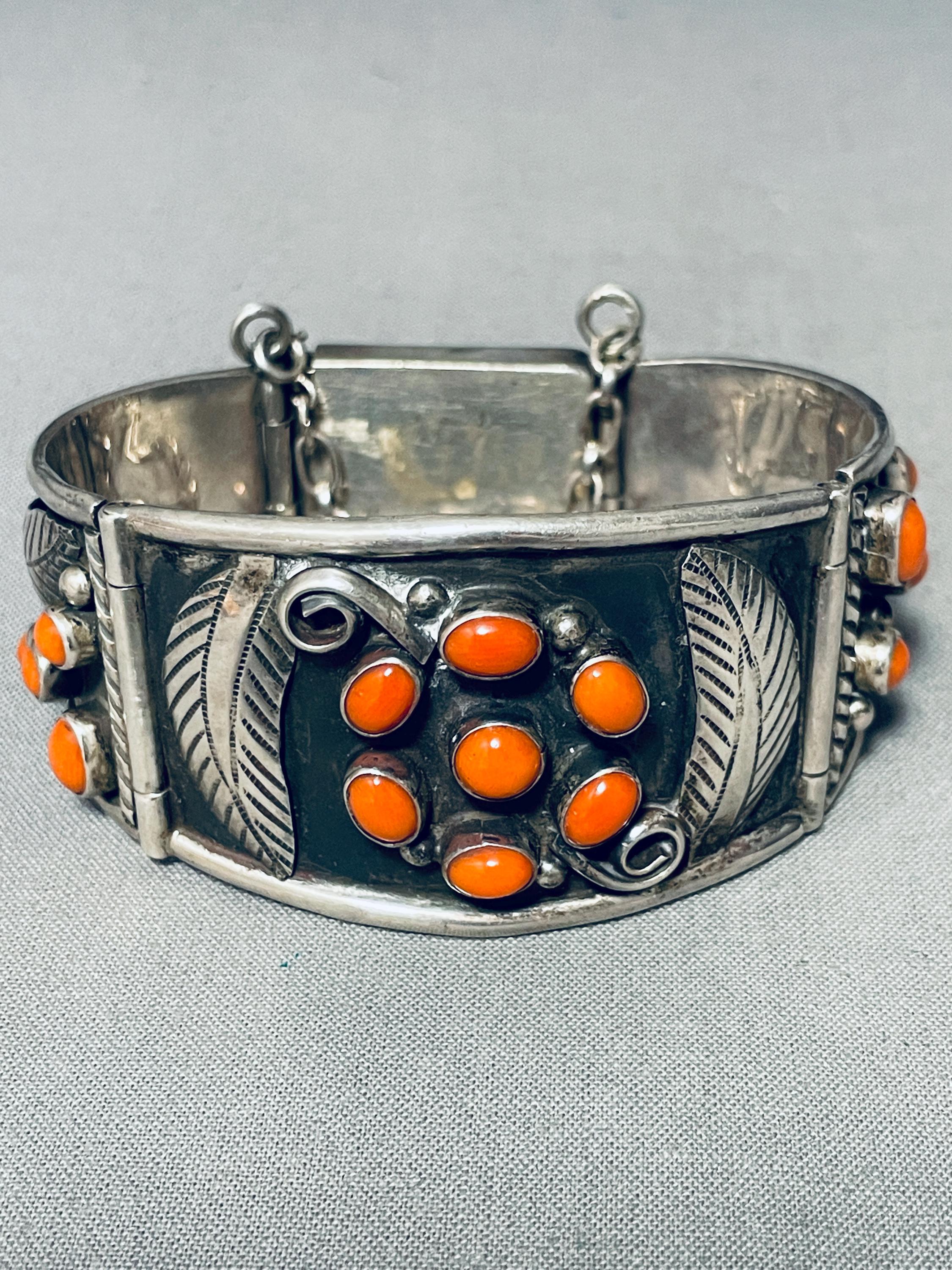 One of the Best Ever Vintage Native American Navajo Coral Sterling ...