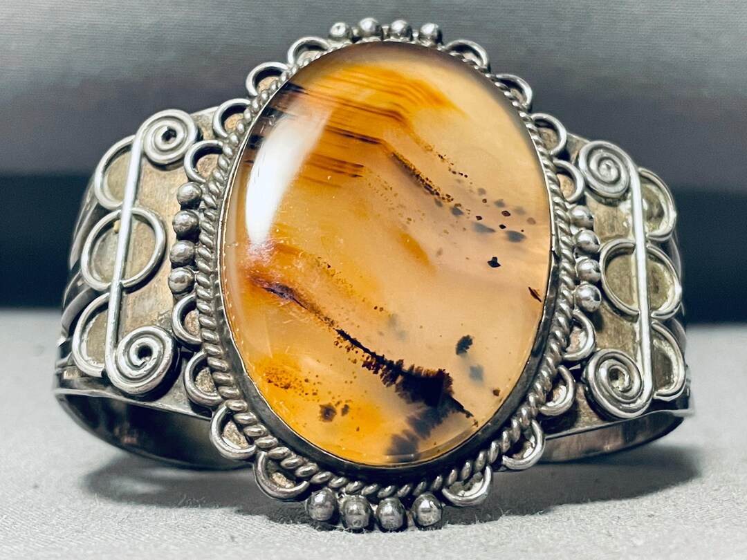 Rare Translucent Petrified Wood Vintage Native American Navajo Sterling ...