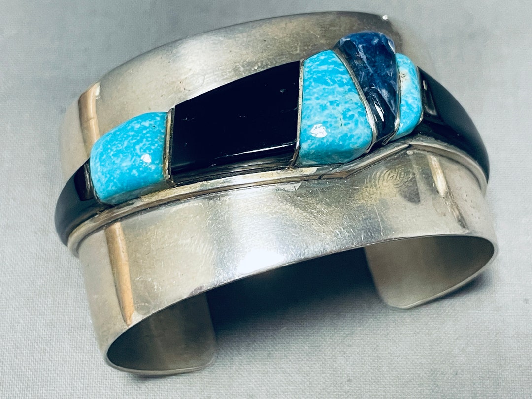 6 Inch Wrist Water Wave Vintage Native American Navajo Turquoise ...