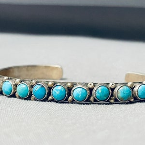 Sturdy Signed Domed Turquoise Vintage Native American Navajo Sterling ...