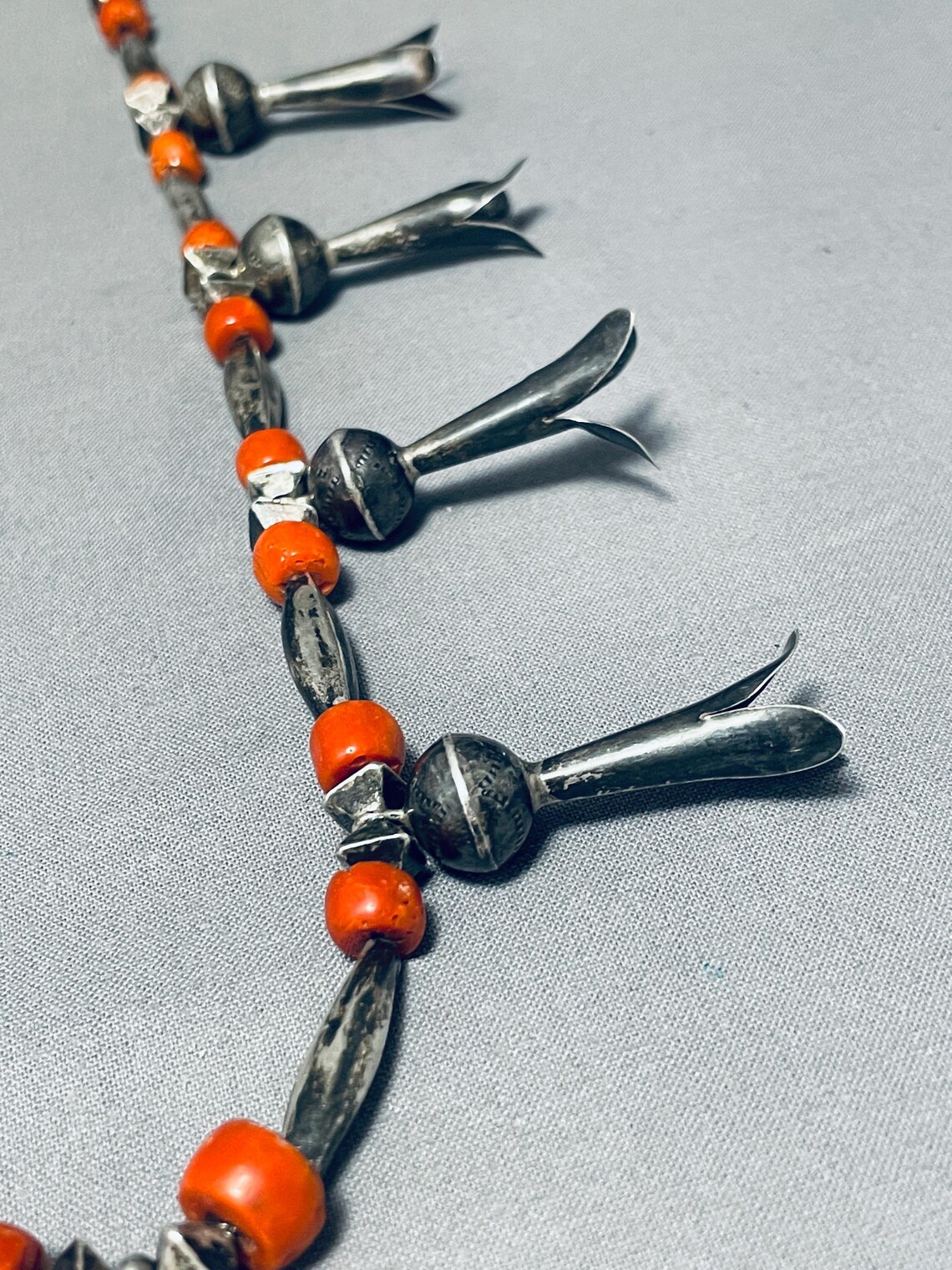 Native American Museum Vintage Chunk Coral Sterling Silver Torpedo Open ...