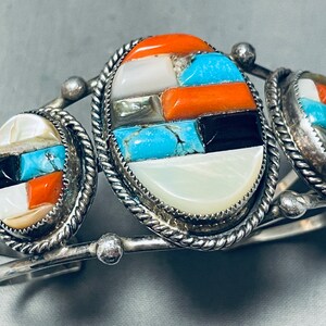 Rare Brick Inlay Vintage Native American Navajo Turquoise Coral ...
