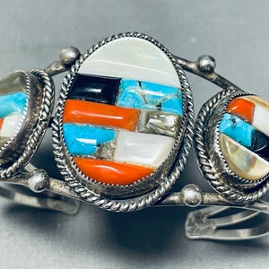 Rare Brick Inlay Vintage Native American Navajo Turquoise Coral ...