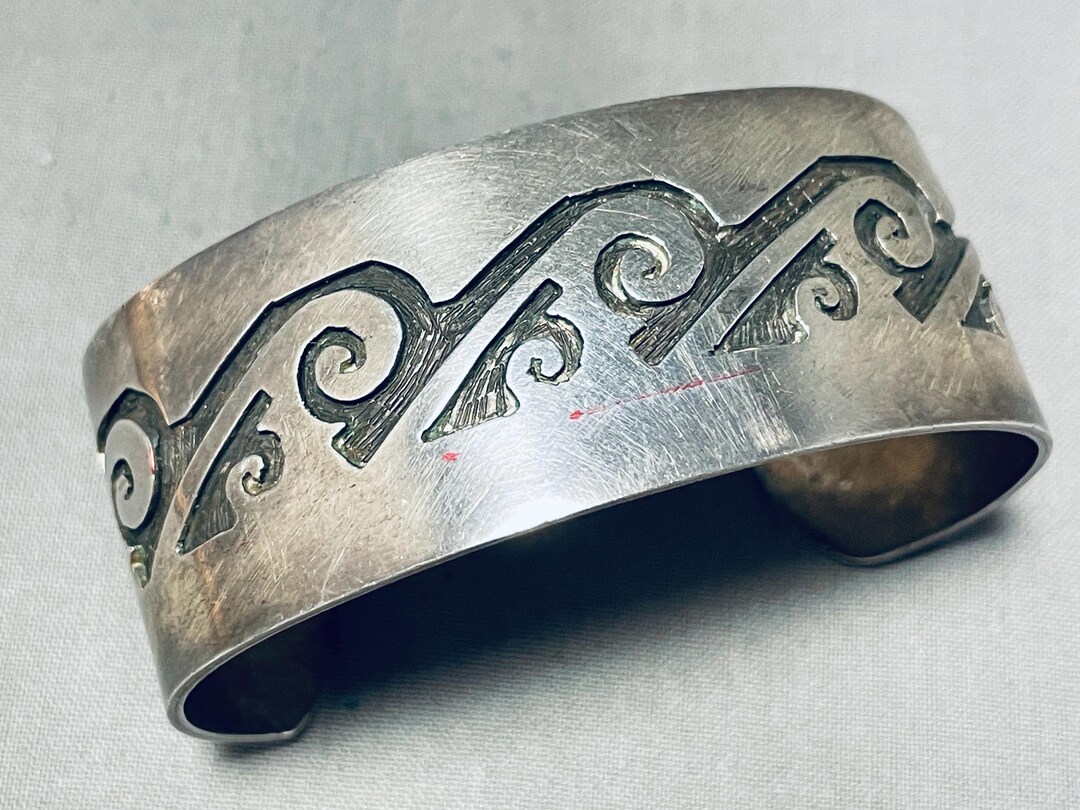 Impressive Vintage Native American Hopi Sterling Silver Overlay Waves ...
