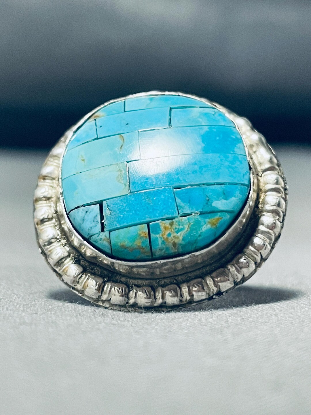 Huge Turquoise Brick Wall Native American Navajo Sterling Silver Inlay ...