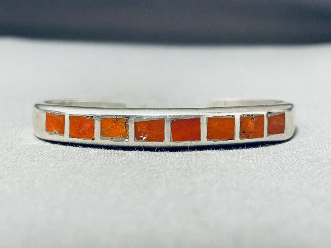 Schönes Vintage Native American Navajo Korallen Sterling Silber Armband ...