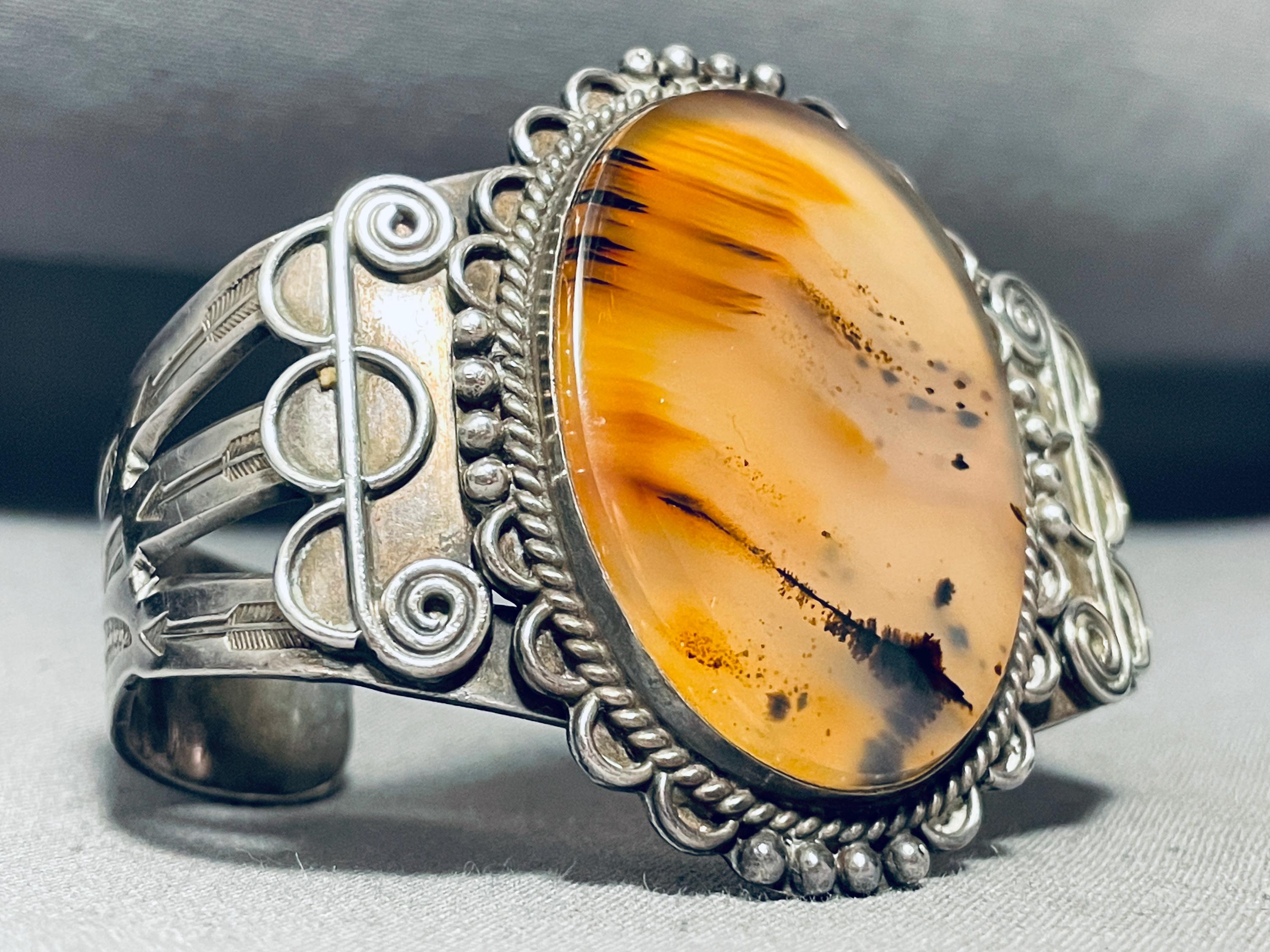 Rare Translucent Petrified Wood Vintage Native American Navajo Sterling ...