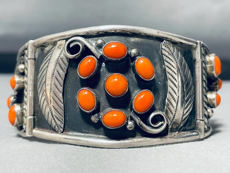 One of the Best Ever Vintage Native American Navajo Coral Sterling ...