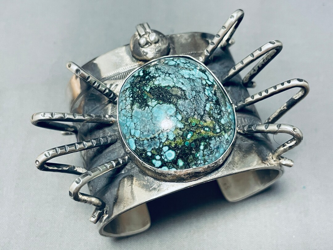 205 Grams Heavy Native American Navajo Turquoise Spider Sterling Silver ...