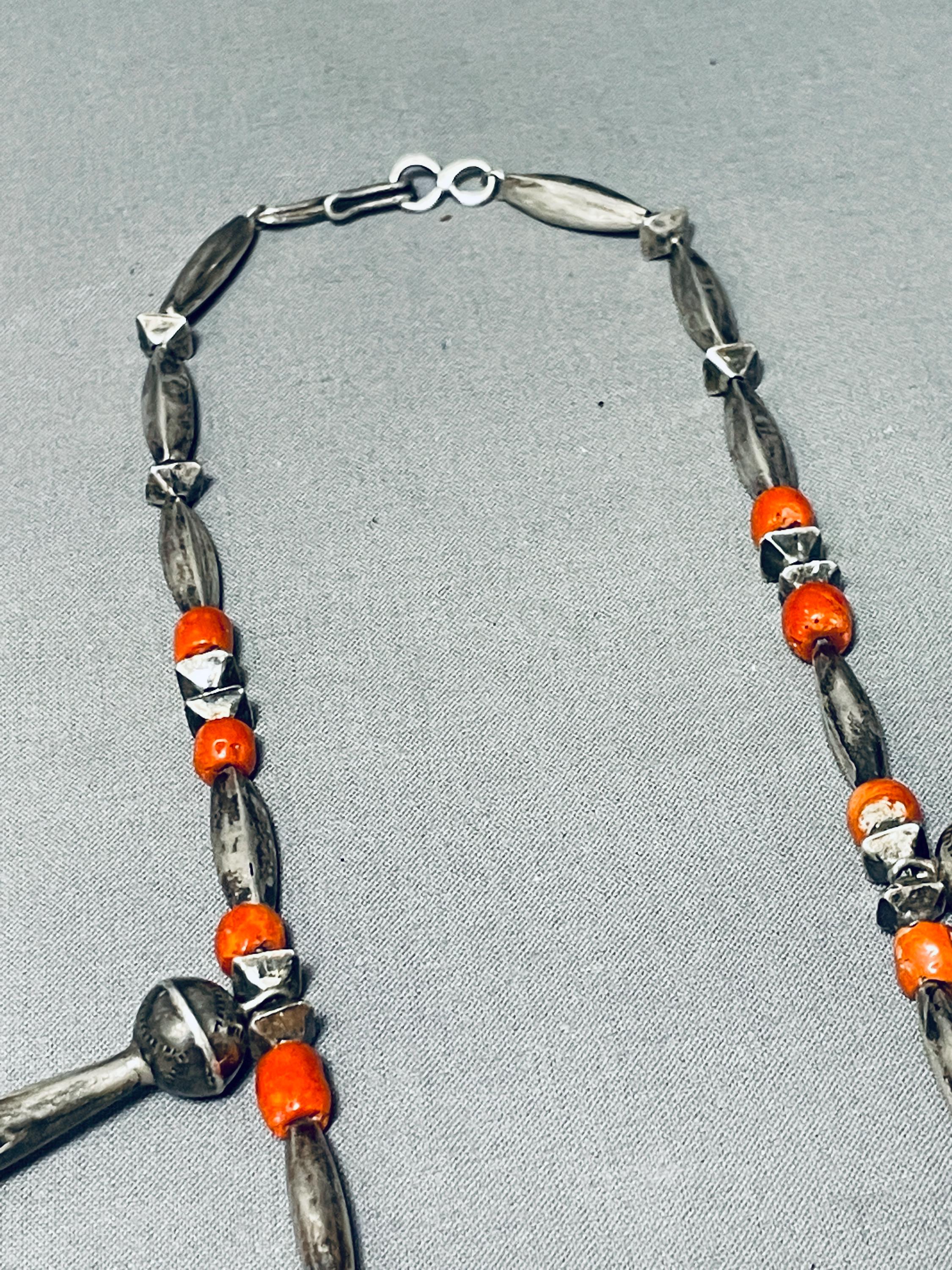 Native American Museum Vintage Chunk Coral Sterling Silver Torpedo Open ...