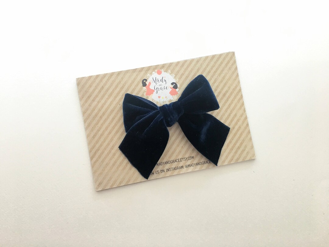 Velvet Handtied Emmy Bow Headband/hair Clip-midnight Blue - Etsy