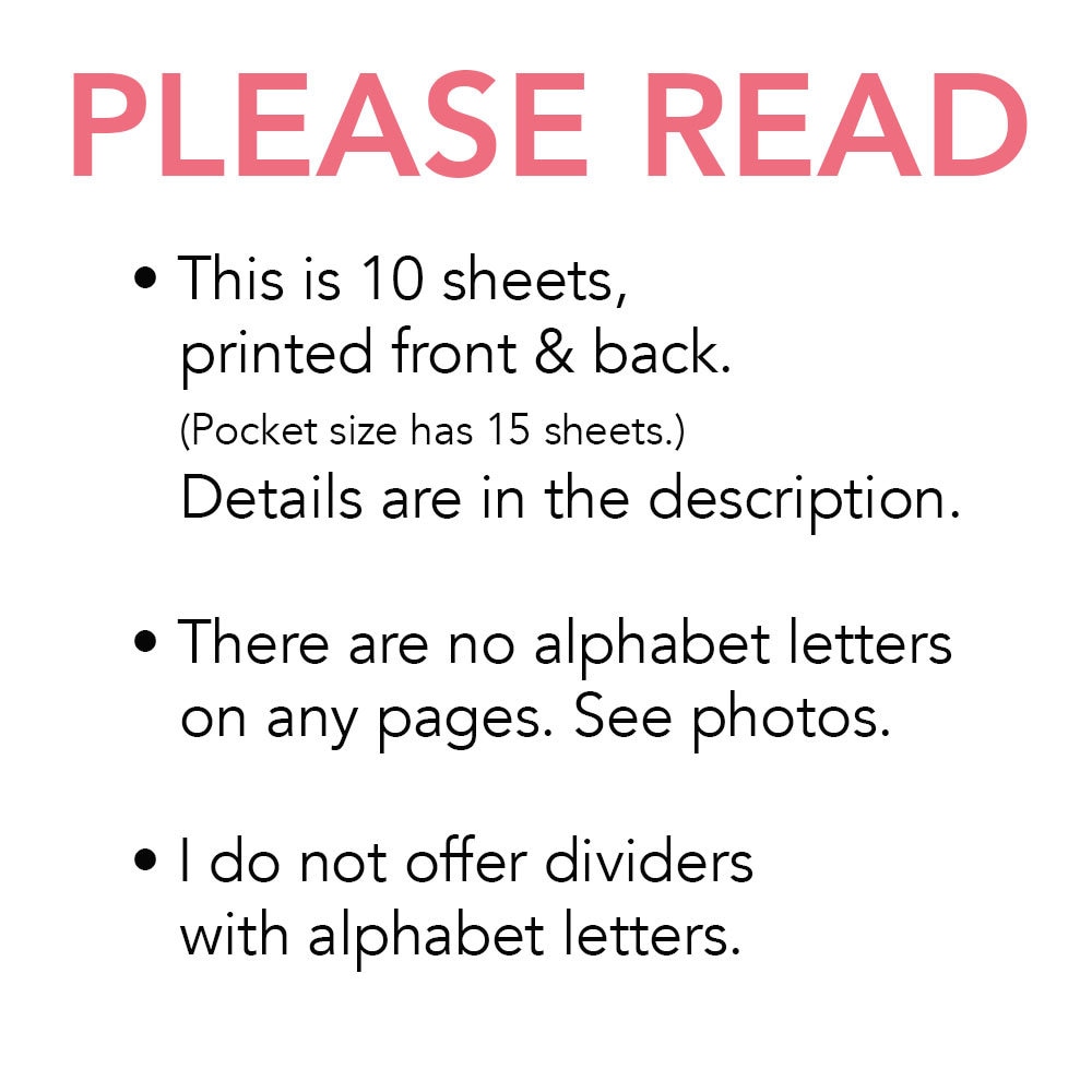 PRINTED Contacts Info Insert Address List Refills Half - Etsy