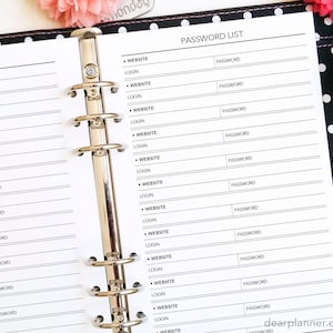 Printed Password List Insert - Password Keeper Refill - Website Login ...