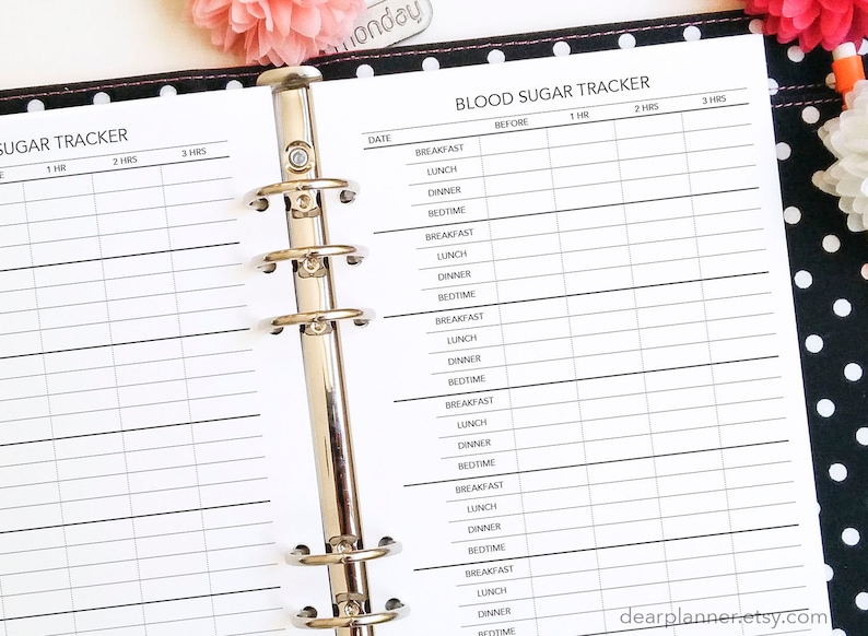 Printed Blood Sugar Tracker - Diabetic Glucose Log - Health Wellness ...