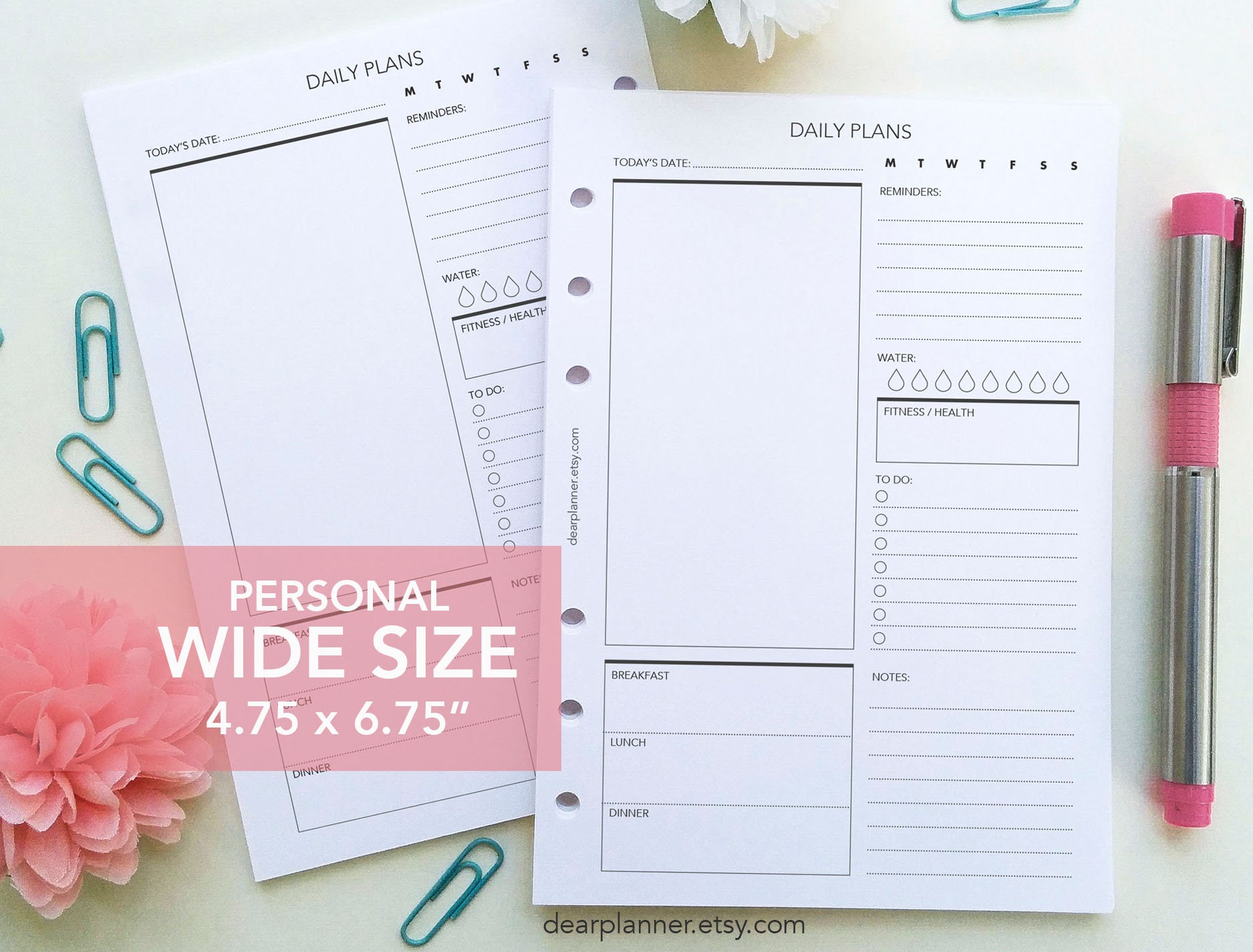 PRINTED Day on One Page Daily Planner Insert Printed Do1p - Etsy