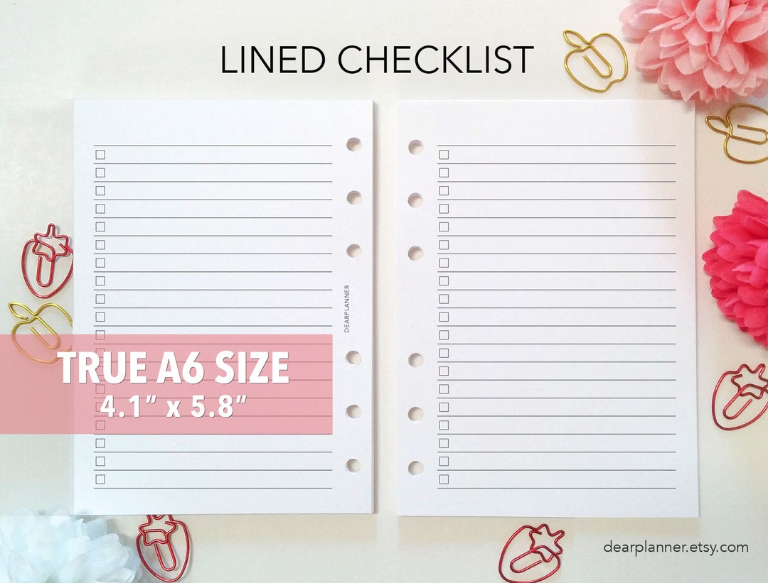 PRINTED True A6 Lined Checklist Insert - Lined Planner Pages - to Do ...