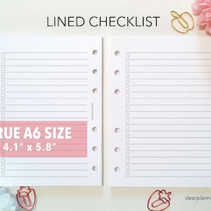 PRINTED True A6 Lined Checklist Insert - Lined Planner Pages - to Do ...
