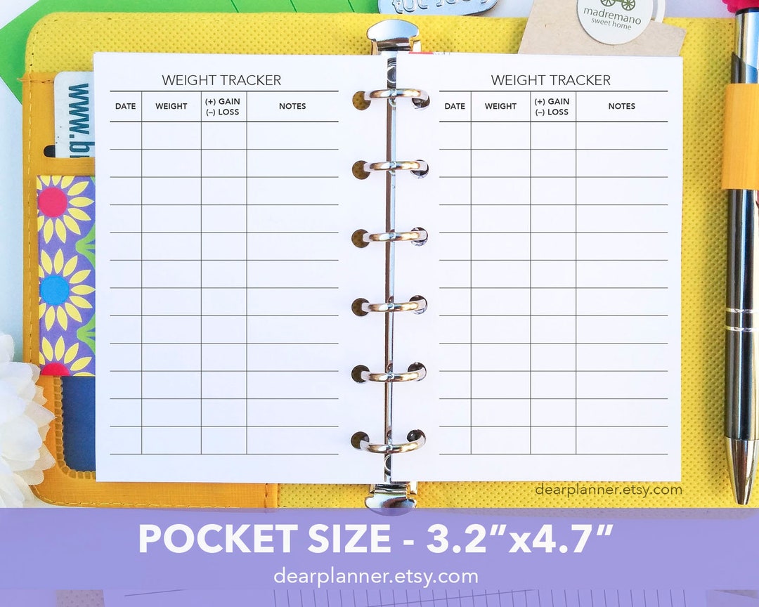 PRINTED Weight Tracker - Weight Loss / Gain Inserts - Health Wellness ...