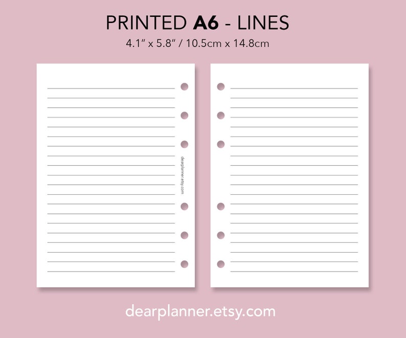 PRINTED A6 Lined Note Paper Lined planner pages A6 size | Etsy
