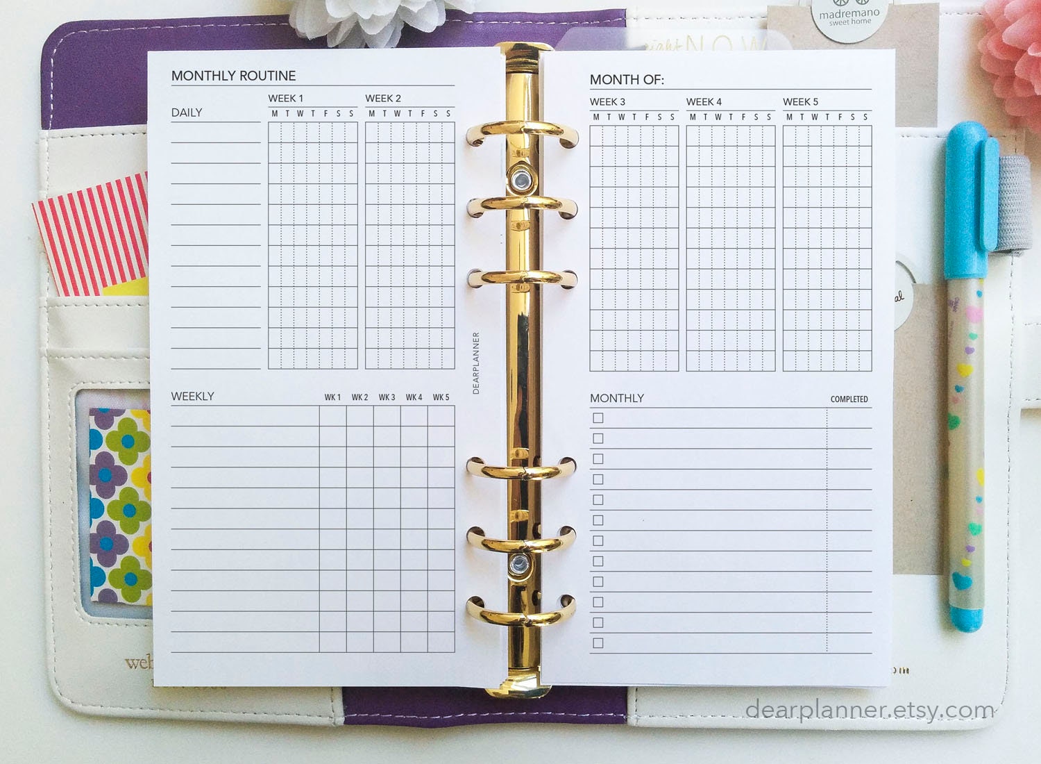 PRINTED Undated Monthly Tracker - Daily Weekly Routine Habits Log ...