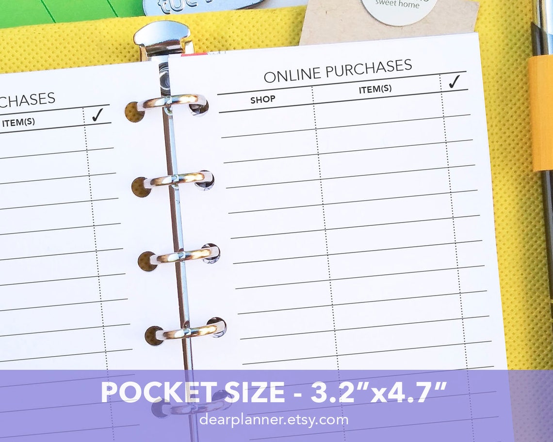 PRINTED Online Shopping Tracker - Purchase Log - Order Tracker - Pocket ...