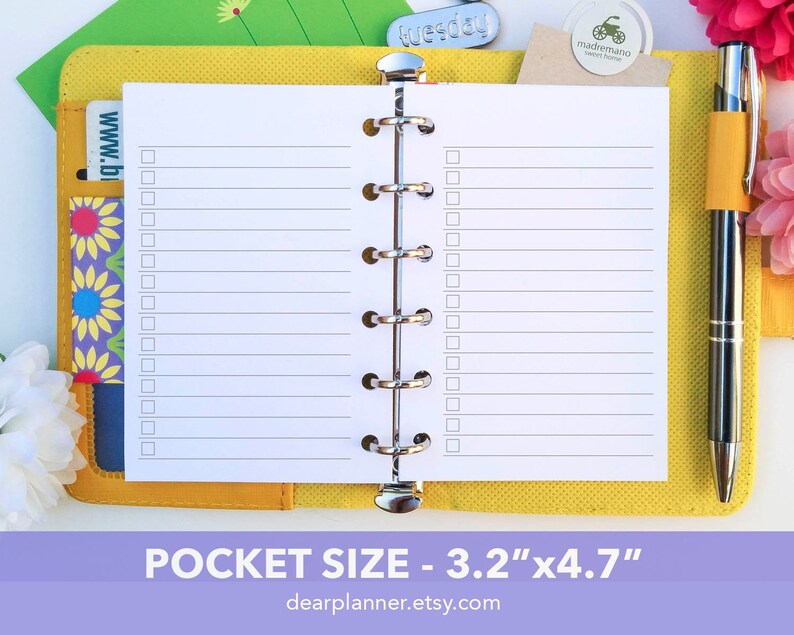 PRINTED Lined Checklist Insert Pocket TO-DO Planner Insert | Etsy