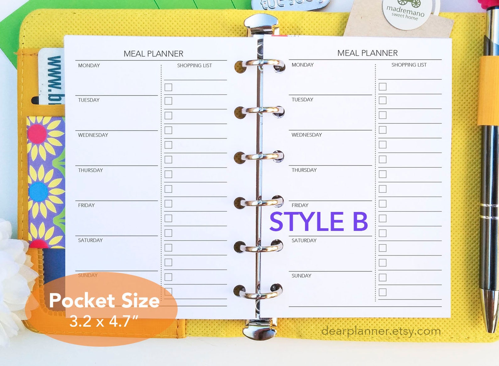 PRINTED Meal Planner Inserts - Weekly Meal Plan Shopping List - Menu ...