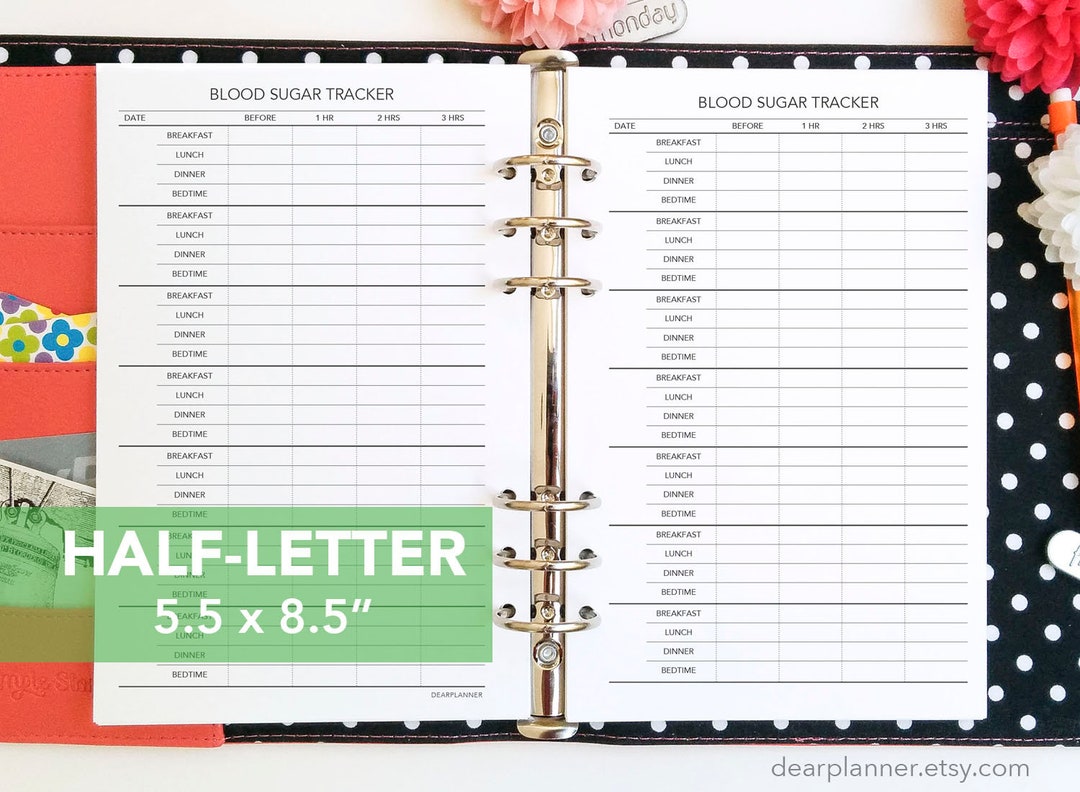 Printed Blood Sugar Tracker - Diabetic Glucose Log - Health Wellness ...