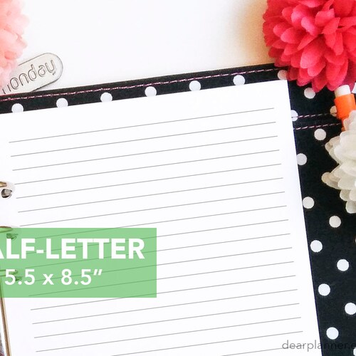 Printed Lined Paper Insert Half Letter Planner Insert - Etsy