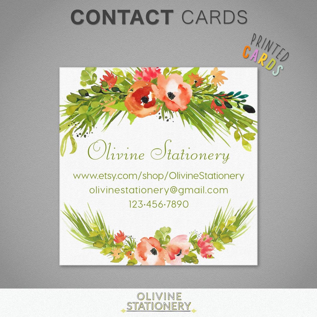 Floral Wreath Business Card: Personalized Watercolor Calling Cards - Etsy