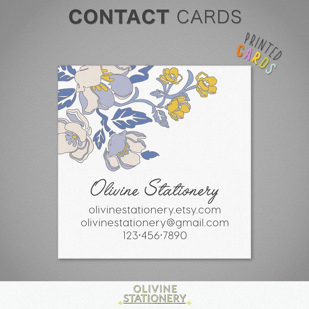 Floral Business Card: Stylized Blue & Yellow Flower, Square ...