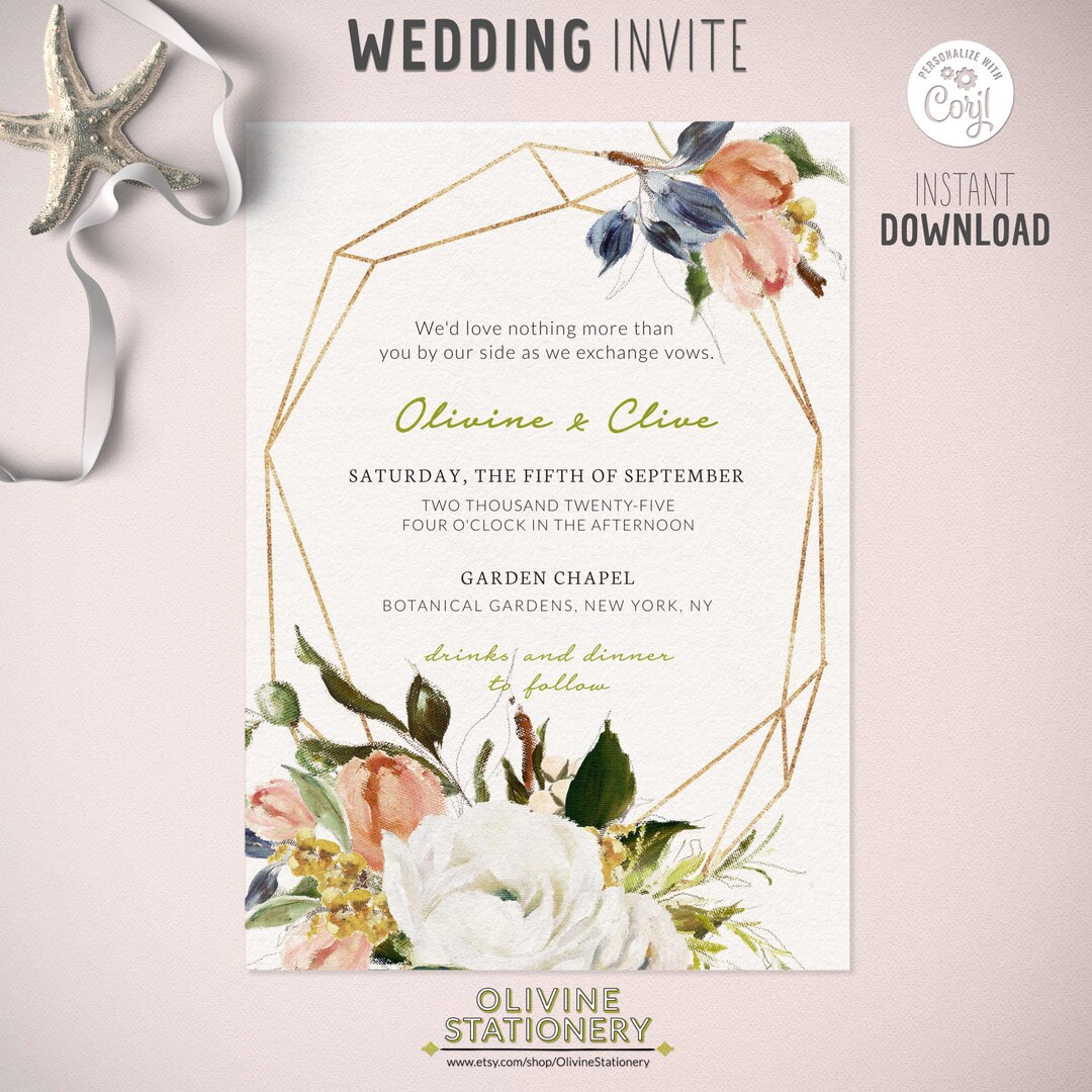 Oil Painted Floral Wedding Invitation Set (digital Download) - Etsy