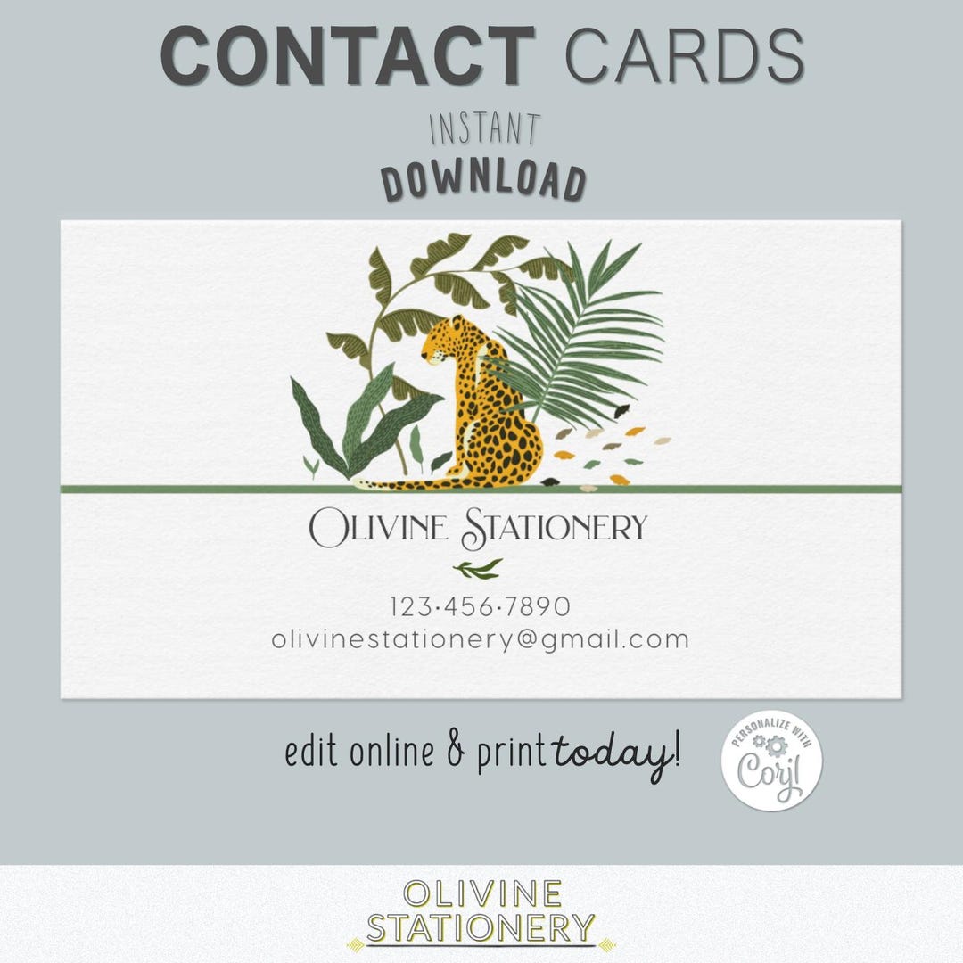 Leopard Jungle Safari Business Card, Digital Download, Template ...