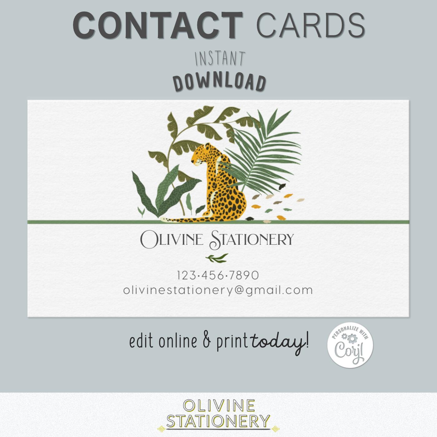 Leopard Jungle Safari Business Card, Digital Download, Template ...