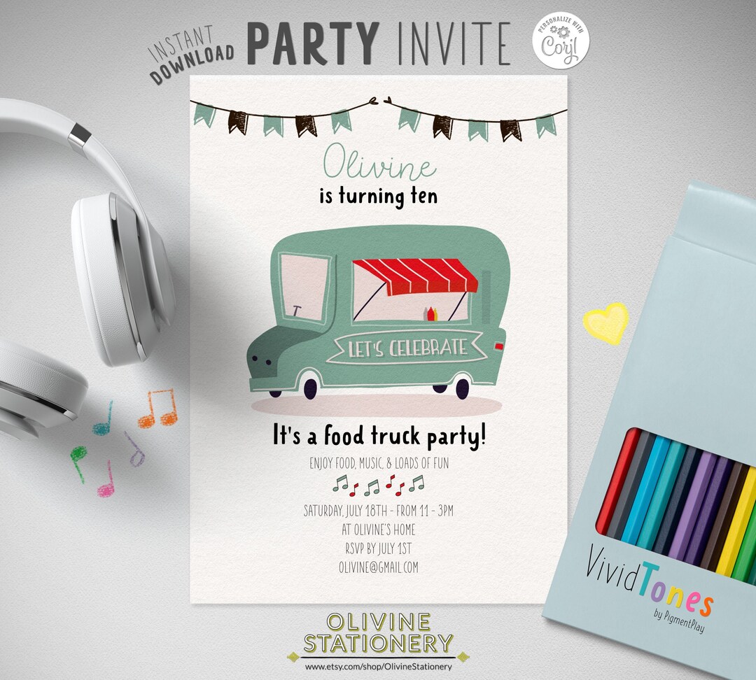 Food Truck Birthday Invitation | Kids Party | 5x7 Corjl Editable ...