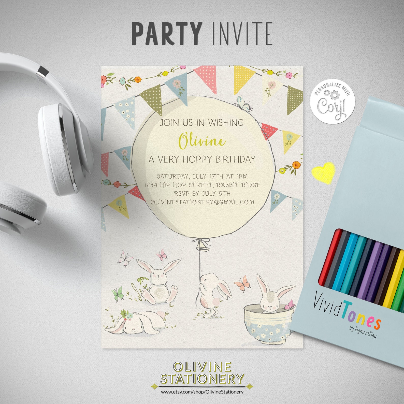 Bunny Birthday Invitation Template, Bunny Baby Shower, Easter ...