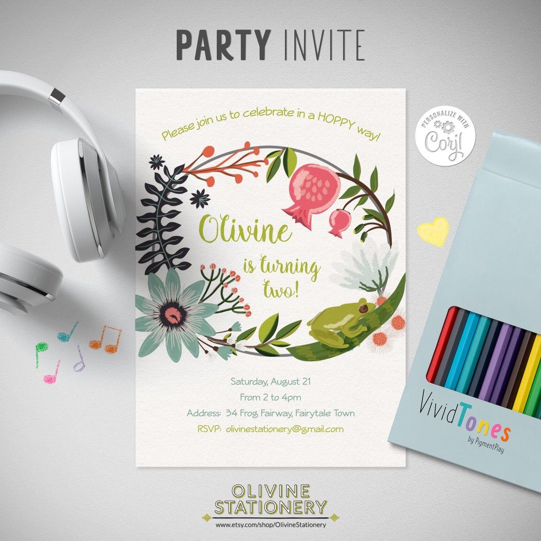 Frog Birthday Invitation Template, Frog in Wreath Fun Birthday ...