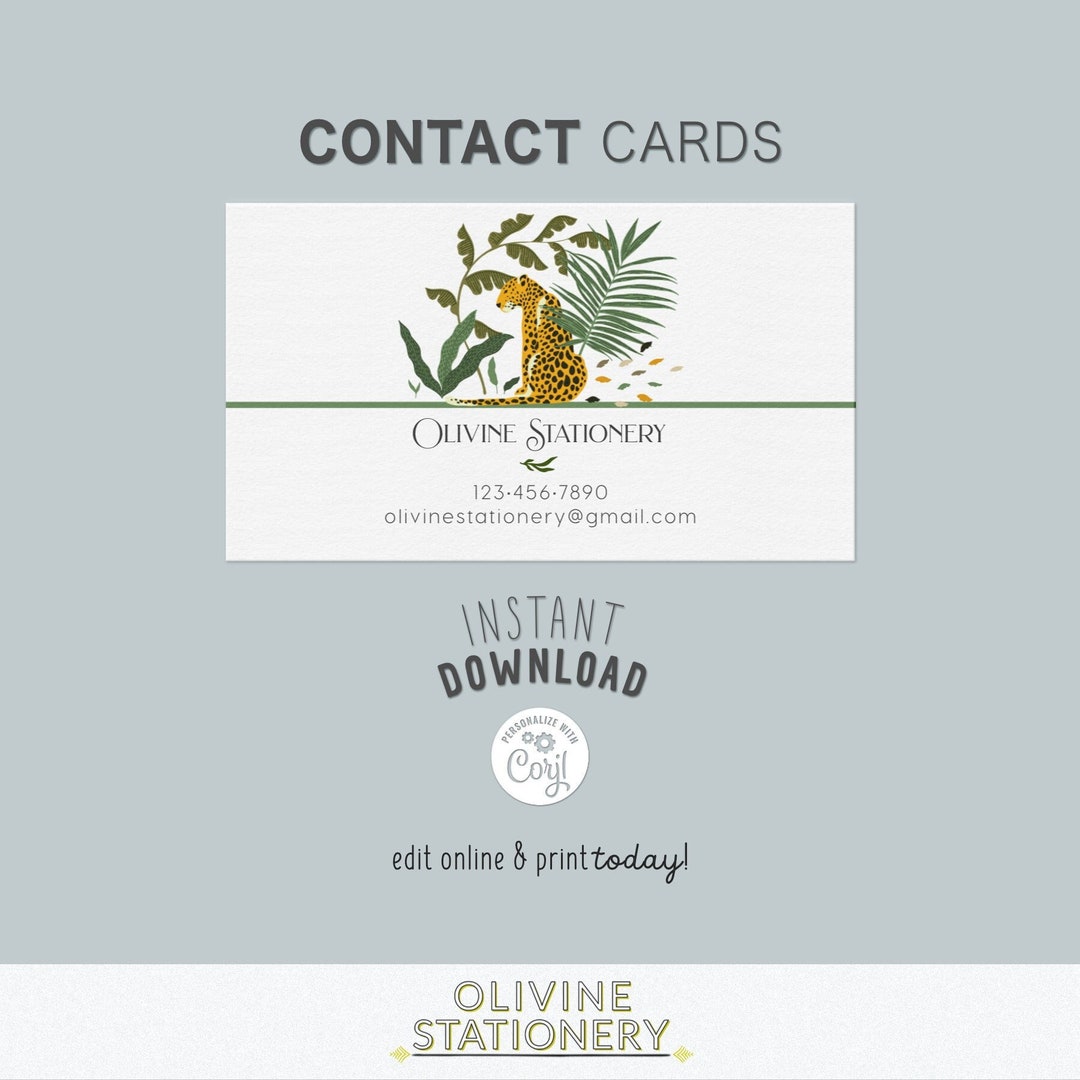 Leopard Jungle Safari Business Card, Digital Download, Template ...