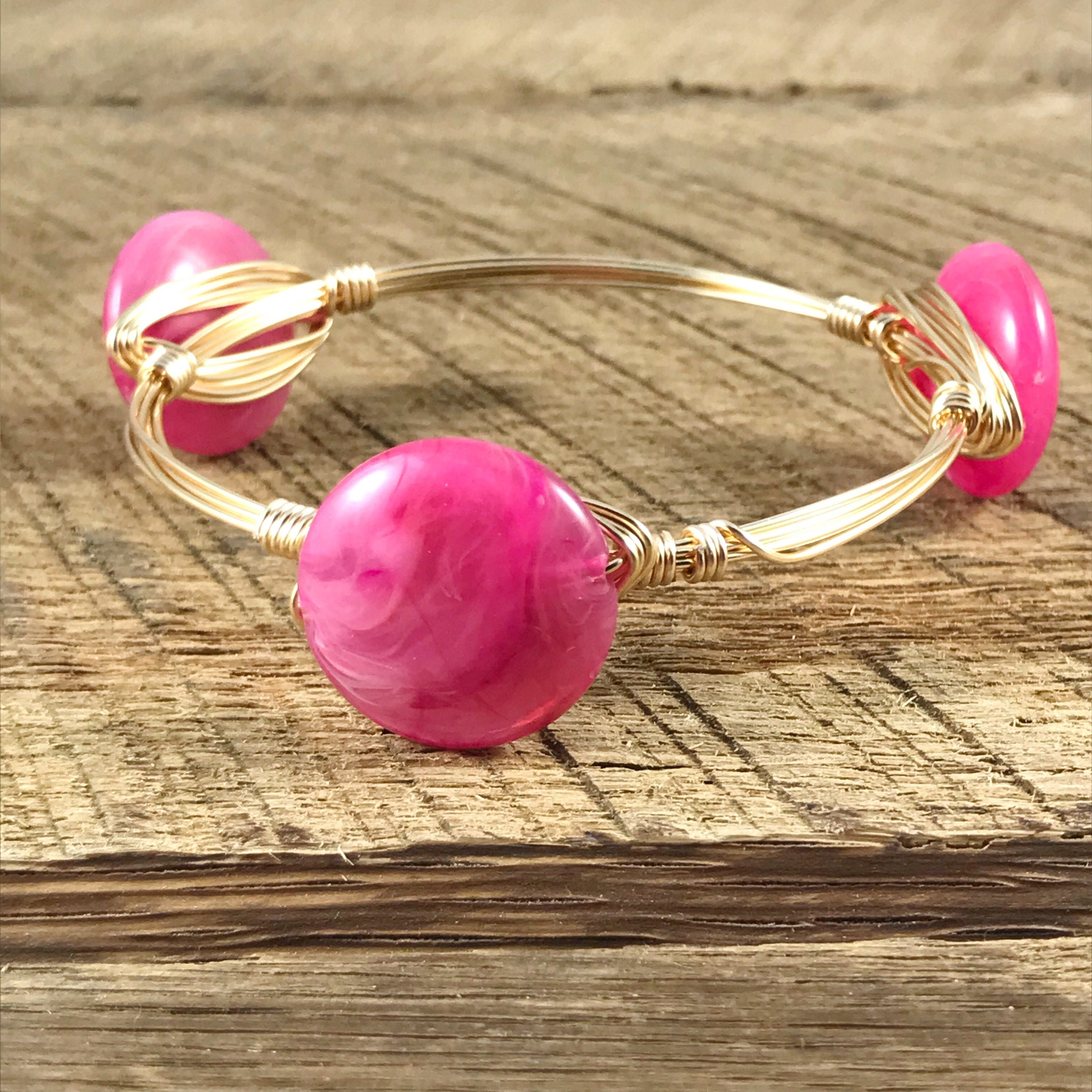 Pink Bangle Pink Bead Bangle Bourbon and Boweties Inspired | Etsy