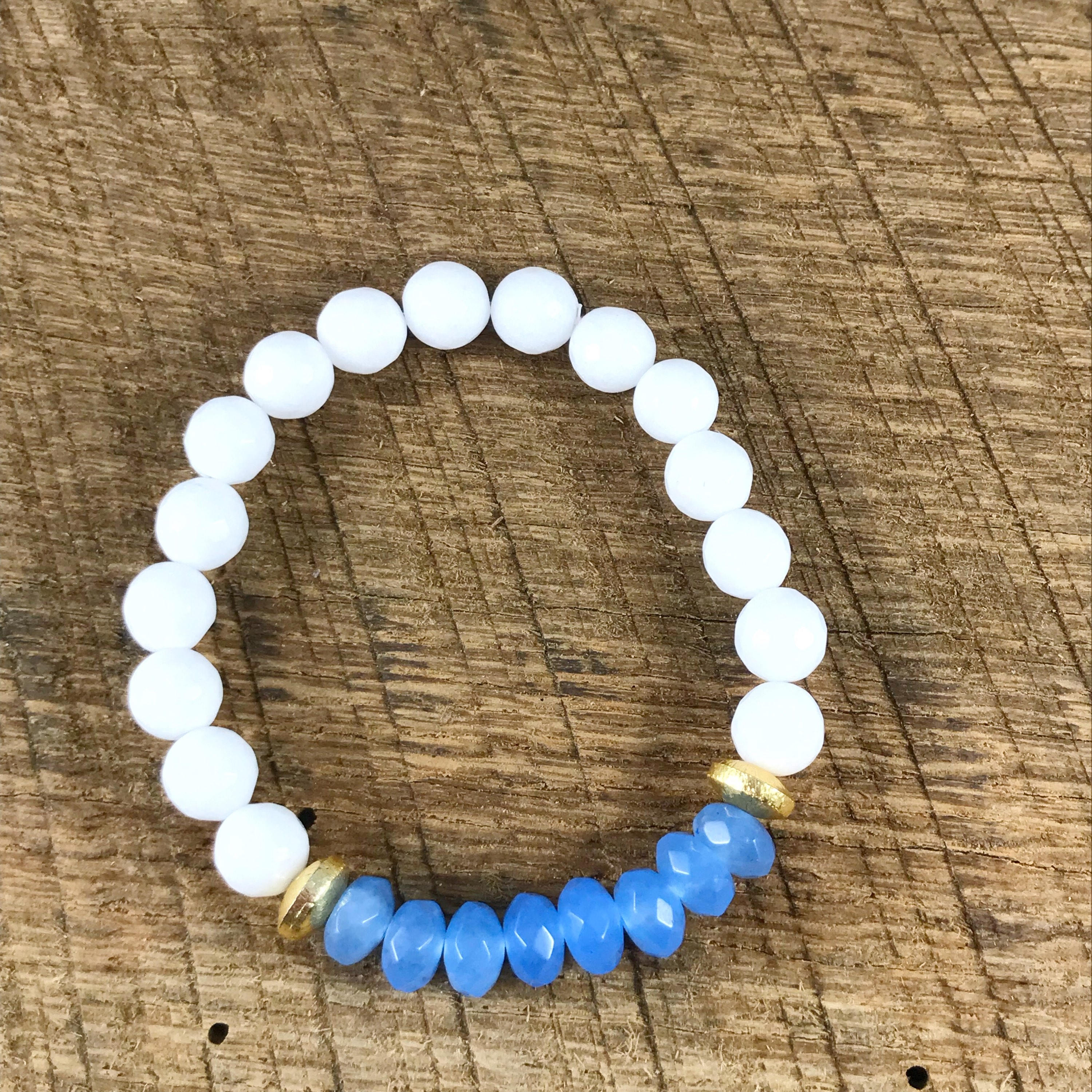 Blue and White Bracelet Blue Bead Bracelet White Bead | Etsy
