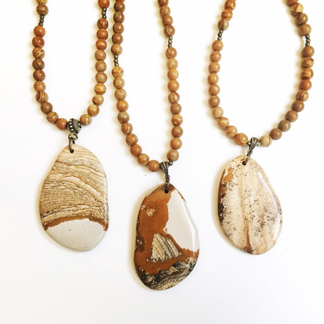 Tan Picture Jasper Pendant Necklace, Tan Pendant Necklace, Jasper ...
