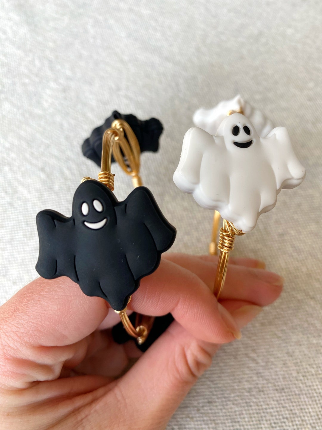 Black Ghost Silicone Bead Bangle, Black Bead Bangle, Ghost Bangle ...