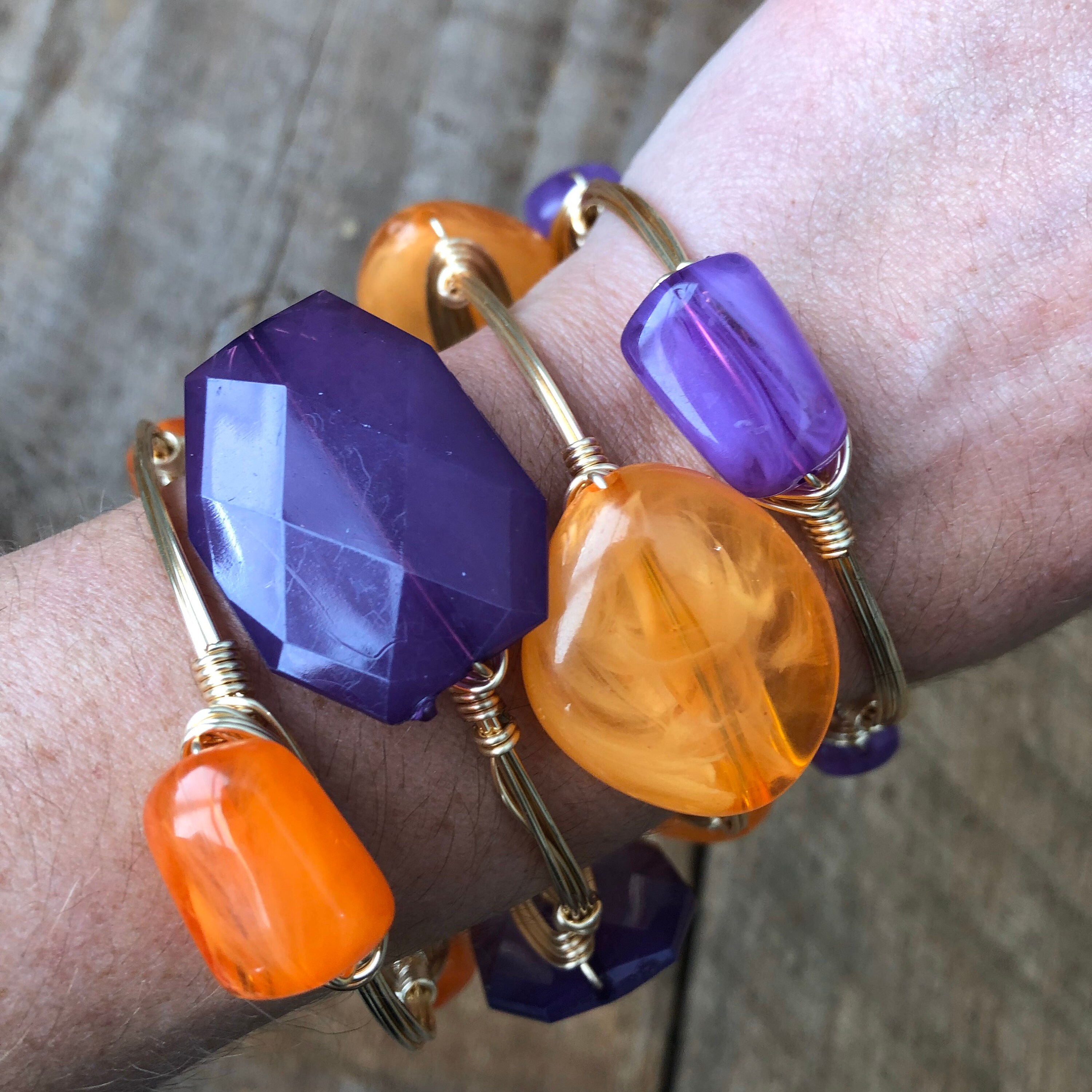 Purple Acrylic Bead Wire Bangle, Purple Bead Bangle, Bourbon and ...
