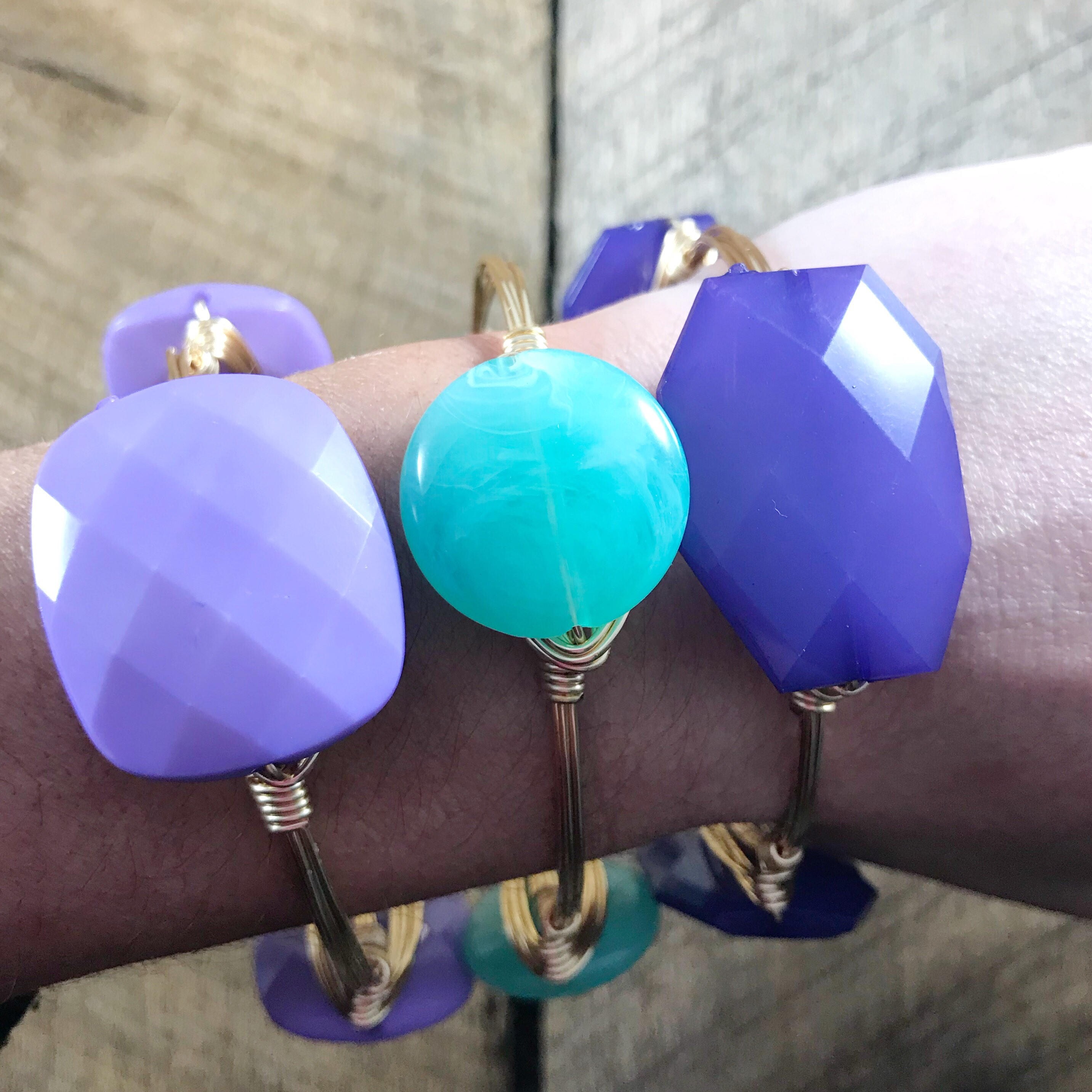 Purple Acrylic Bangle Purple Bead Bangle Purple Bangle - Etsy