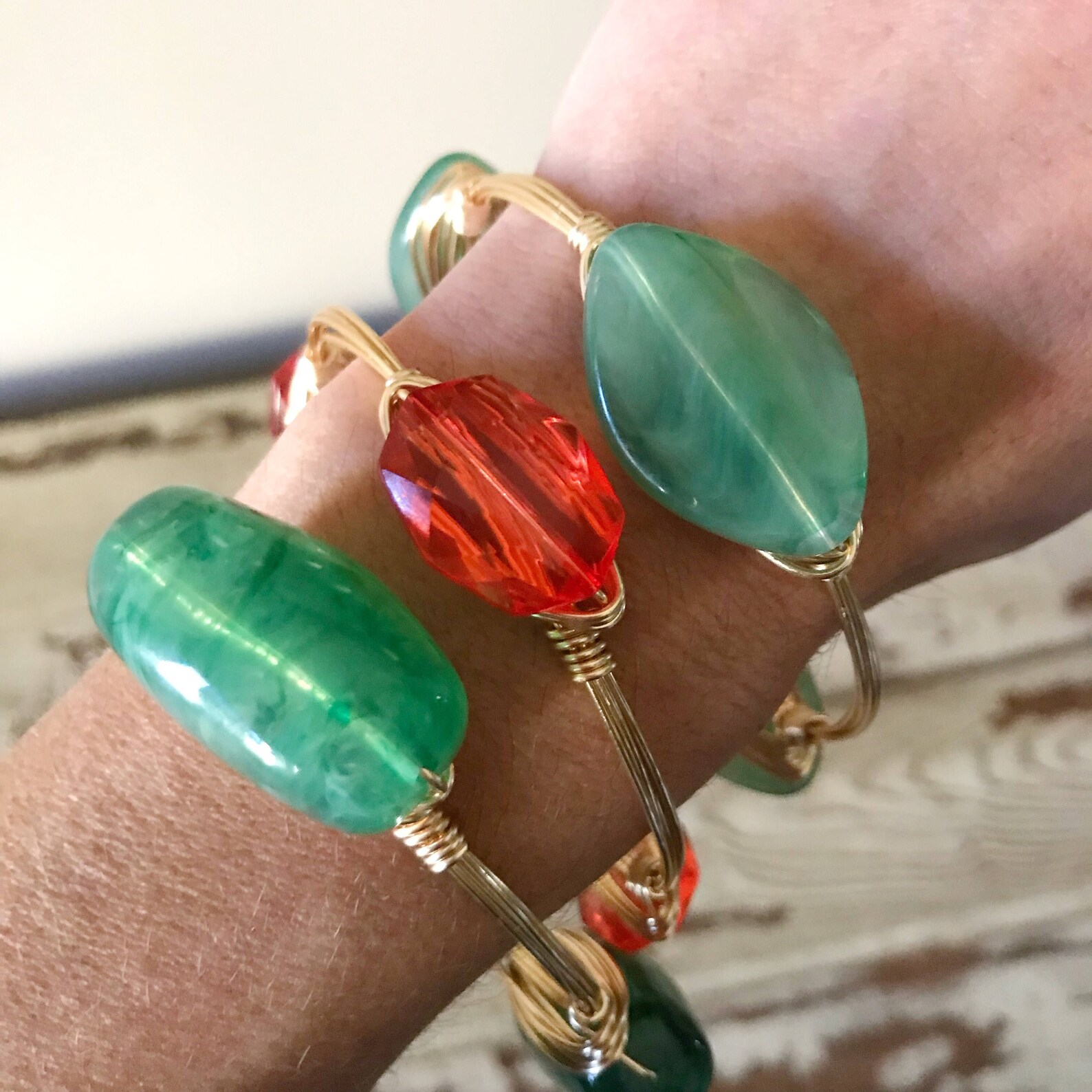 Red Crystal Bead Bangle, Red Bead Bangle, Bourbon and Boweties Inspired ...