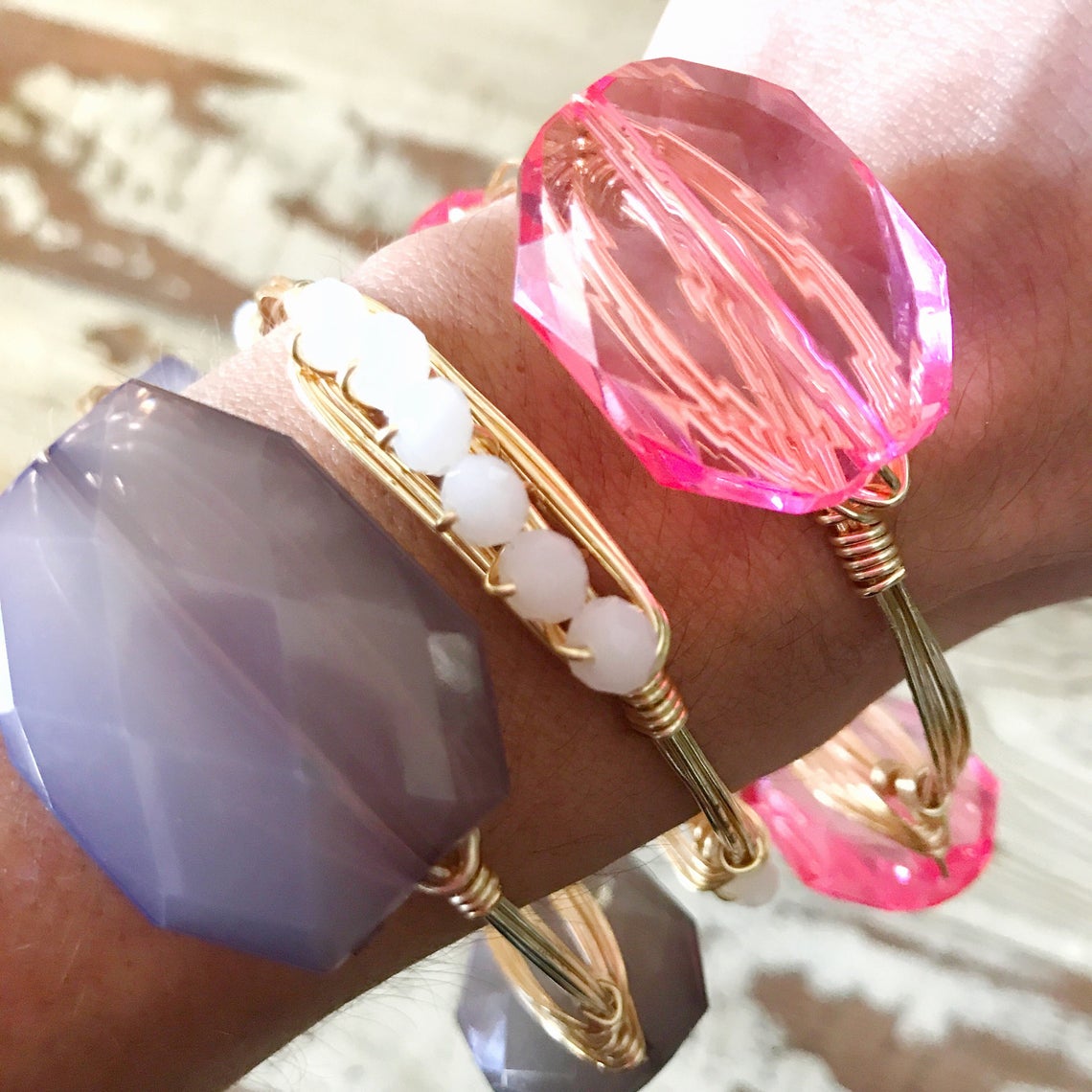 Pink Crystal Bangle Pink Bead Bangle Bourbon and Boweties - Etsy