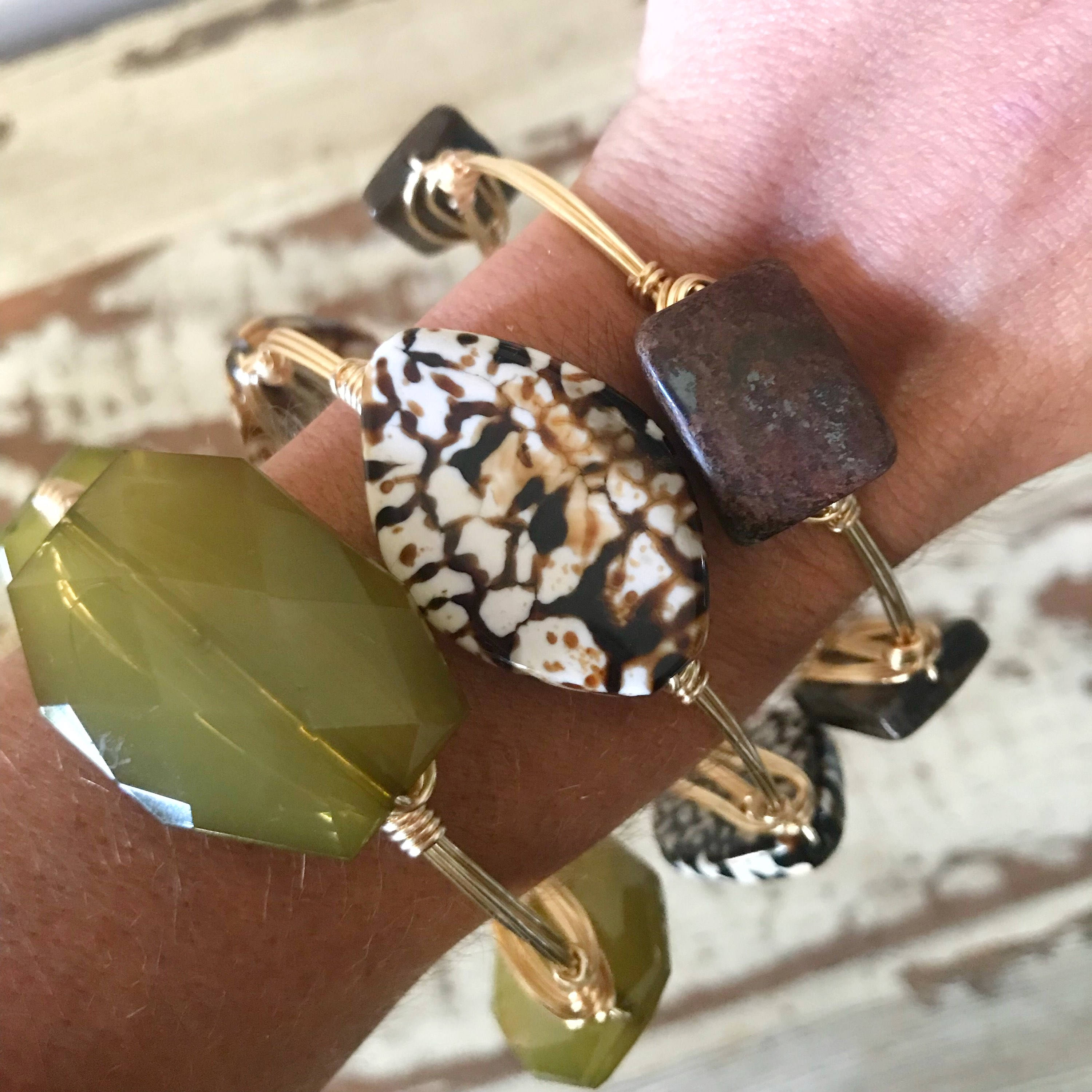 Brown and White Spotted Agate Bangle Brown Agate Bangle | Etsy